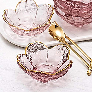 WILL Small Glass Dish Nordic Style Gold Inlay Glass Sauce Bowl Mini Japanese Cherry Blossoms Seasoning Plate For Ice Cream Fruit Sala