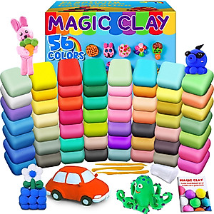 ESSENSON Air Dry Clay 56 Colors, Modeling Clay for Kids, DIY Molding Magic Clay for with Tools, Soft & Ultra Light, Toys Gifts for Age 3 4 5 6 7 8+ Years Old Boys Girls Kids