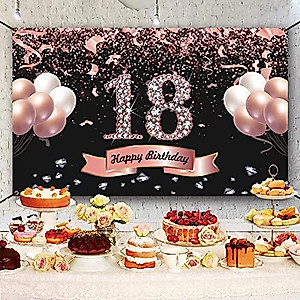 Trgowaul 18th Birthday Decorations for Girls - Rose Gold 18th Birthday Backdrop for her 5.9 X 3.6 Fts 18th Birthday Party Suppiles Photography Supplies Background Happy 18th Birthday Banner