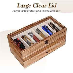 Fly2Top Knife Display Case for Pocket Knives: Wooden Pocket Knife Holder Organizer with Drawer for Folding Knife Butterfly Knives Collections Storage