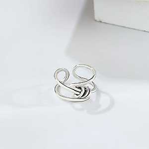 Rotatable Layered Wire Vintage Anti Anxiety Open Rings 925 Sterling Silver Personalized Stress Relief Adjustable Statement Fidget Spinner Braid Rings for Women Girls Dainty Expandable Stacking Worry Knuckle Rings Gifts Bff