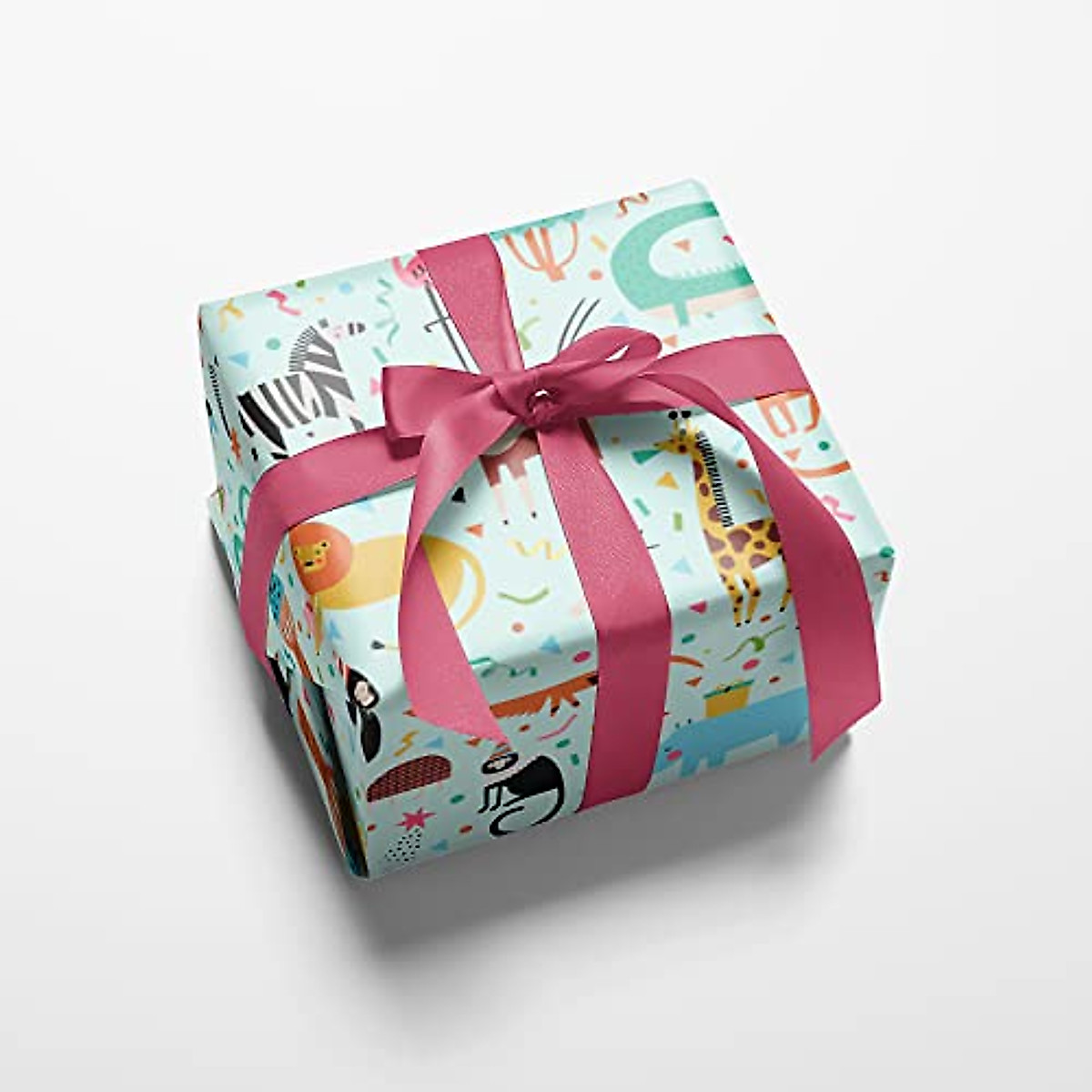 Party Safari Animals Birthday Gift Wrap by Revel—Safari Animal Wrapping Paper Folded flat, 27 x 39 inches for Birthdays and Baby Showers with Lions, Giraffes, Gorillas, Snakes, Zebras, Flamingos, Rhinos, Ant Eaters and Monkeys