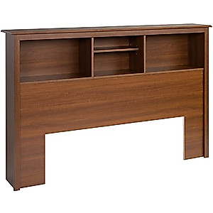 BOWERY HILL Country Style Freestanding Full/Queen Wood Bookcase Bed Headboard and Cabinet Storage in Cherry