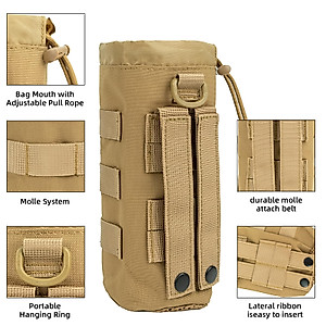 LOOGU Sports Water Bottle Pouch Bag, Molle Water Bottle Holder with Drawstring Open Top & Mesh Bottom, Travel Mesh Water Bottle Bag Tactical Hydration Carrier