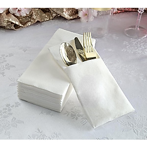 " OCCASIONS " Wedding Party Linen Feel White Dinner Paper Napkins (120, Prefolded for Silverware)