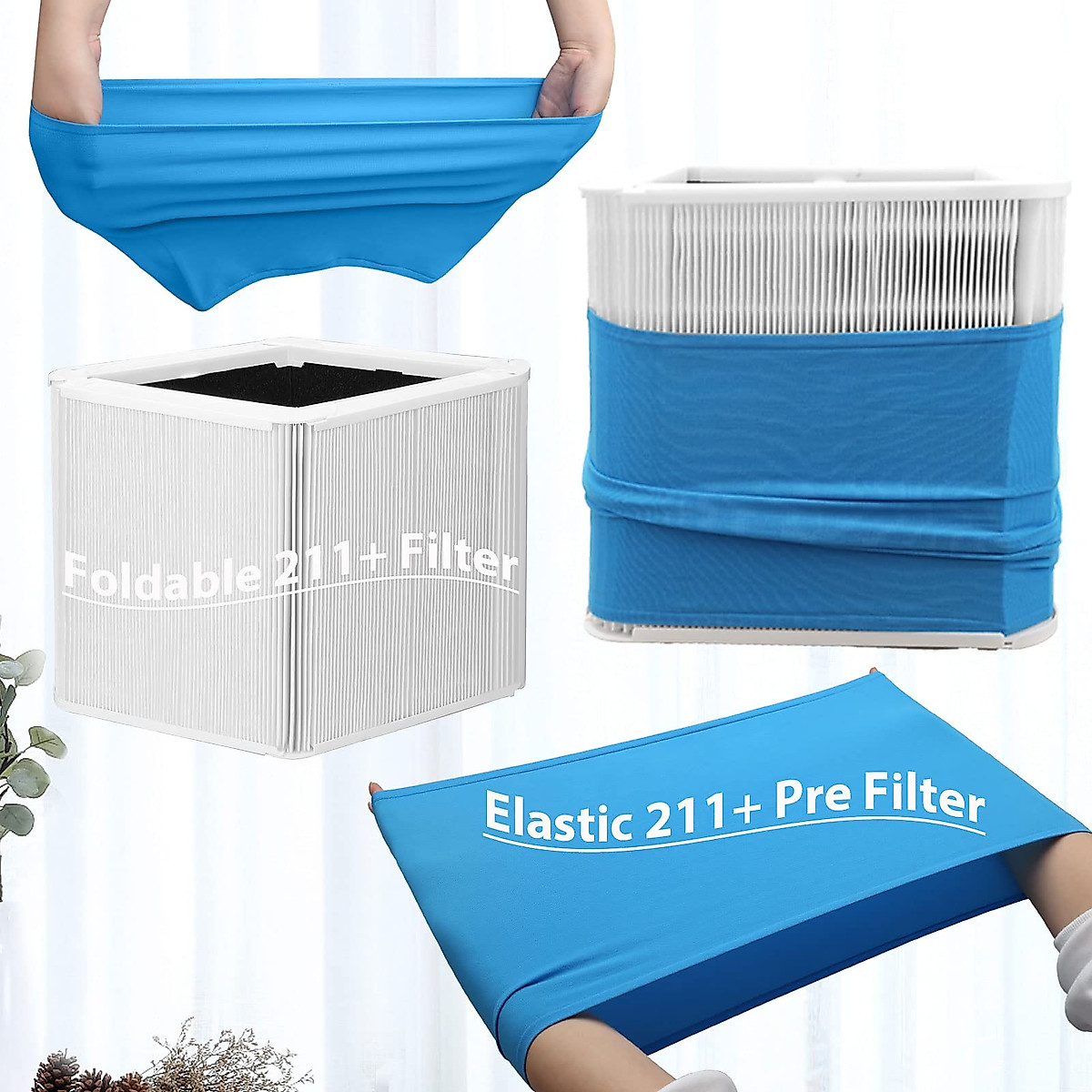 FFsign 211+ Filter & 211+ Pre-Filter Replacement Compatible with Blueair Blue Pure 211+, 1 Pack Foldable Particle and Carbon Filter & 1 Pack Washable Pre-Filter