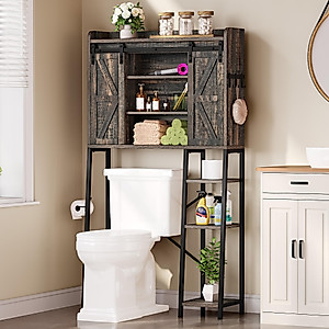 YITAHOME Over The Toilet Storage Cabinet, Bathroom Shelves Over Toilet Above Toilet Storage with Side Storage Rack, Tissue Reel and Hooks Over The Toilet Organizer for Bathroom, Laundry, Oak