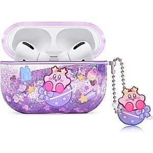 Ptnerbeh Cute AirPod Pro 2nd 1st Case for Women,Kawaii Japan Cartoon Anime Design Clear Glitter Liquid Quciksand Hard Shell Protective Case for Apple AirPods Pro 2nd/1st Generation Case