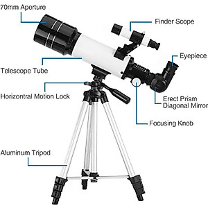 Telescope, 70mm Aperture 400mm AZ Mount Astronomical Refracting Telescope for Adults Kids Beginners - Travel Telescope with Backpack, 2X Barlow Lens, Phone Adapter