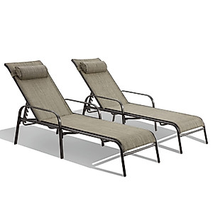 EROMMY Patio Chaise Lounge, Set of 2 Outdoor Lounge Chair (Brown)