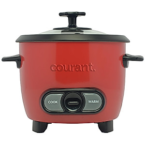 Courant Rice Cooker 6-Cup (Cooked), Removable Non-Stick Bowl, One Touch Rice Cooker, Red