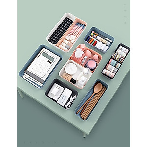 SERENITA Soft Plastic Drawer Organizer Storage Tray Bins Set for Kitchen Dresser Bathroom Bedroom Office Desk Closet. (4 Large Blue)