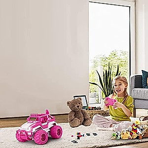 Goolsky Remote Control Car for Girls, 1:12 Pink RC Rock Crawler 2.4GHz 4WD RC Convertible Off-Road Vehicle All Terrains with Shovel Dual LED Lights Hobby RC Trucks Rechargeable Electric Toy for Kids