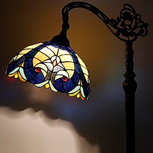 WERFACTORY Tiffany Floor Lamp Amber Yellow Liaison Stained Glass Arched Lamp 12X18X64 Inch Gooseneck Adjustable Corner Standing Reading Light Decor Bedroom Living Room S160E Series
