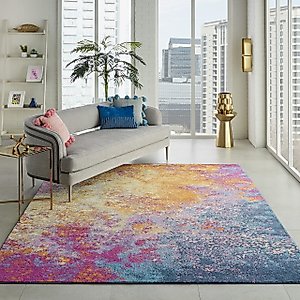 Nourison Passion Sunburst 6'7'' x 9'6'' Area--Rug, Modern, Abstract, Easy--Cleaning, Non Shedding, Bed Room, Living Room, Dining Room, Kitchen, (7' x 10')
