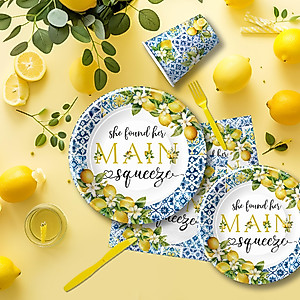 HIPVVILD She Found Her Main Squeeze Bridal Shower Party Tableware - Lemon Bridal Shower Decorations, Paper Plate, Cup, Napkin, Cutlery, Summer Citrus Fruit Capri Lemon Party Decorations | Serve 24