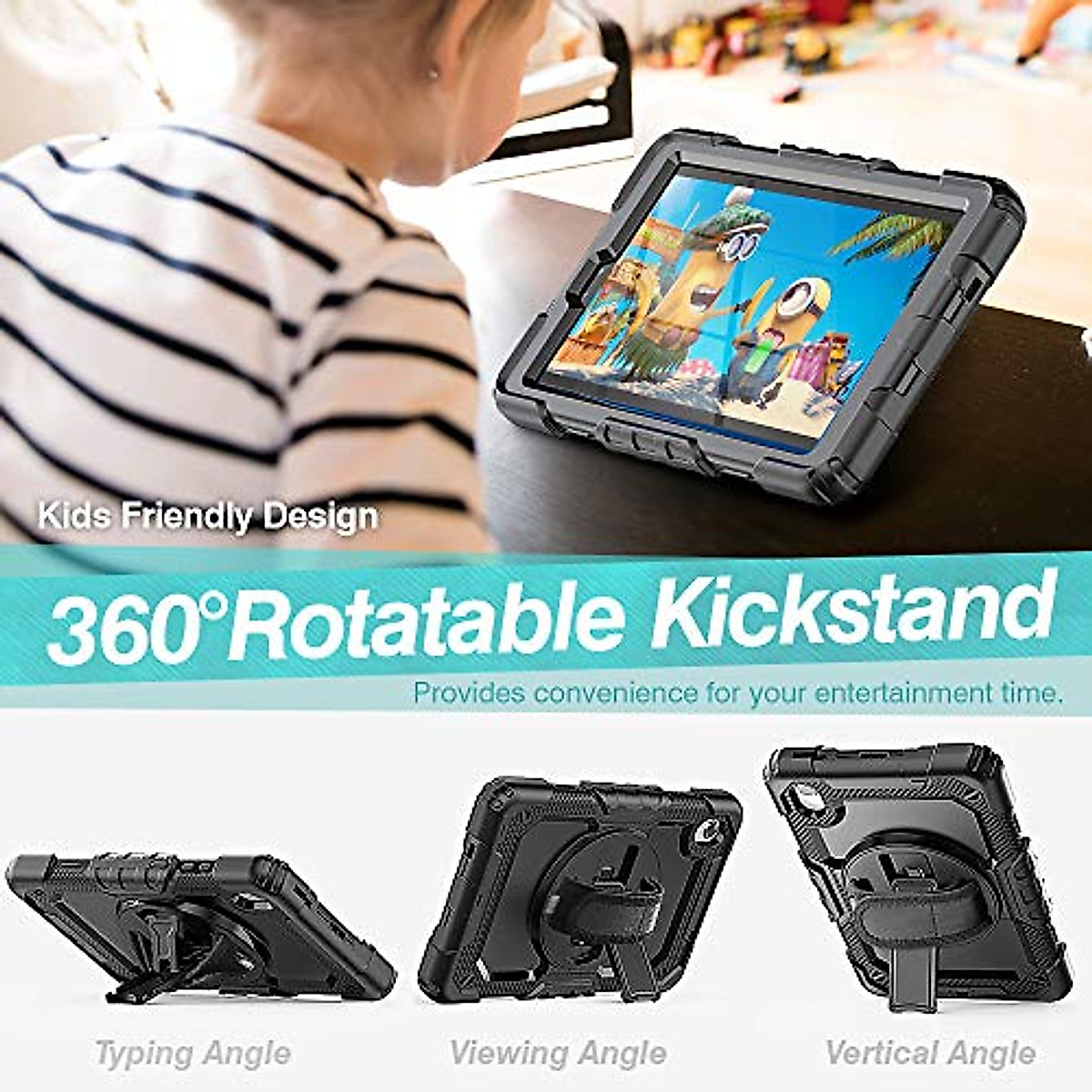 Herize Case for Lenovo Tab M8 HD TB-8505F TB-8505X / Smart Tab M8 TB-8505FS/ Tab M8 FHD TB-8705F with Pen Holder Screen Protector | Three Layer Sturdy Rubber Case W/Stand Hand Strap Shoulder Strap