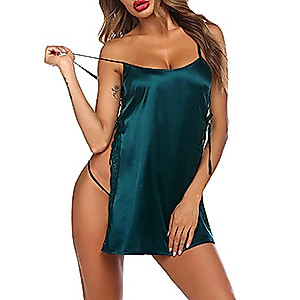 Avidlove Women Babydoll For Women Satin Nightwear Lace Chemise Sexy Nightgown (X-Large, Green)