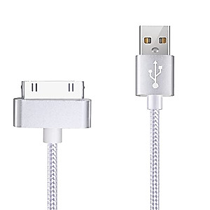 Teqooza 5 Feet Replacement High Speed USB 2.0 Nylon Braided Sync and Charging Charger Cable Cord for Apple iPhone 4, 4s, 3G, 3GS, 2G, iPad 1/2/3 iPod Touch, iPod Nano - Silver