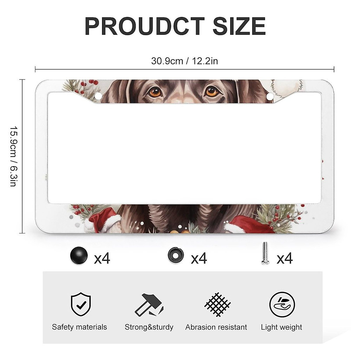 License Plate Frame Chocolate Lab Dog Watercolour Santa Hat License Plate Frames Cover Holders 2 Pieces Merry Christmas Cute Animals Aluminum Metal License Plate Frames for Men/Women 6.3" X 12.3"
