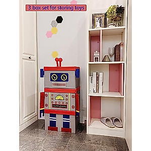 ASKETAM Kids Collapsible Stackable Toy Storage Bin with Lid, Kid Cute Extra Large Toy Box for Boy and Girl Nursery Playroom Bedroom Baby Toy Chest Organizer(Robot 3 Pack)
