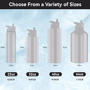 HASLE OUTFITTERS 40oz Stainless Steel Water Bottle, Vacuum Insulated Double Walled Leak Proof Sports Water Bottle with 2 Lids (Straw and Spout Lid) Thermo Mug Keep Cold and Hot(White,1)