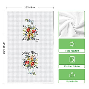 Artoid Mode Bloom Spring Has Sprung Home Kitchen Towels, 18 x 26 Inch Holiday Spring Summer Drying Cloth Dish Towels for Cooking Baking Set of 4