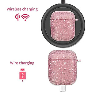 Bling Airpods Case, Cute Glitte Diamond Airpod 1st/2rd Case Cover for Girls Women, Rhinestone Airpods Protective Case with Keychain, Scratch Proof and Drop Proof (Pink)