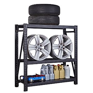 BIBKOK Garage Shelving Rack,3-Tier Industrial Shelving,Adjustable Warehouse Storage Rack,Heavy Duty Workshop Shelf for Basement Supermarket(N120,Black)