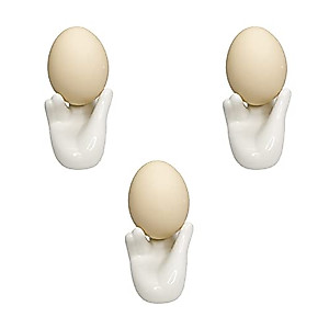 MaoYaMao Set of 3 Creative Ceramic Hand Shaped Egg Cup Holder Porcelain Egg Cup Easter Egg Display Stand for Hard Boiled Eggs Breakfast Table Kitchen Gift(White)