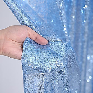 Baby Blue Glitter Sequin Backdrop Curtains 2 Panels 2ftx8ft Baby Shower Party Backdrop for Boy Gorgeous Photography Fabric Drapes