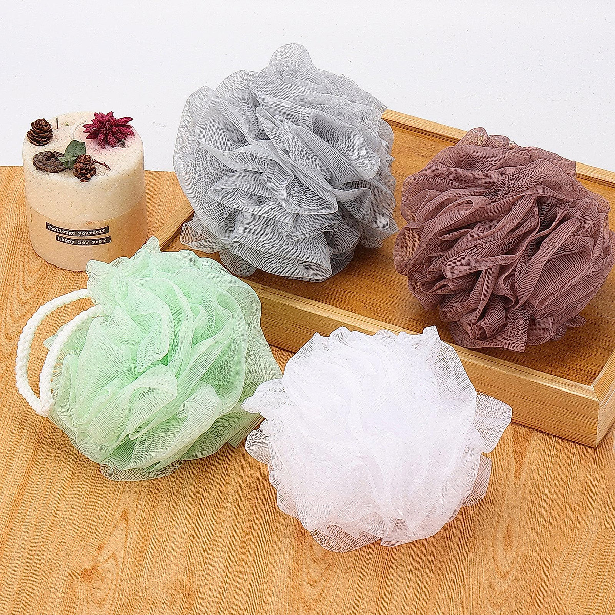 8 Small Mesh Pouf Bath Sponge - Mesh Loofah Body Exfoliating Shower Ball Shower Sponge