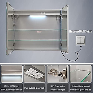 ExBrite Lighted Medicine Cabinet,36x30 in Medicine Cabinets for Bathroom with Mirror,Surface or Recessed Mount LED Medicine Cabinet,3-Layer Storage Shelves,Defog,Dimming,Clock