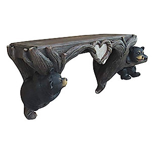 DWK "Wood Love to Hang Out Black Bear Cubs in Tree | Rustic Cabin Décor Floating Shelf | Black Bear Welcome Outdoor Décor | Wall Art | Black Bear Welcome Statue 13.5-inch