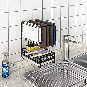 Kitchen Sink Clothes Organizer Dish Brush Sponge Kitchen Towel Cleaning Rags Holder for Bathroom Counter Sink Caddy Pan Organizer Soap Dispenser Rack