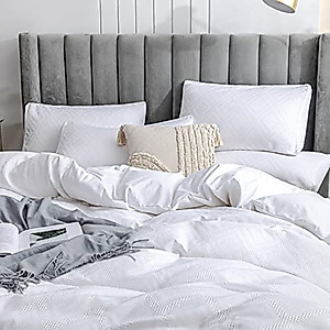 JELLYMONI White Waffle Duvet Cover Queen Size - 3PCS Textured Microfiber Comforter Cover with Diamond Jacquard Pattern, Luxury Soft Bedding Set with 8 Corner Ties & Double Zipper Closure