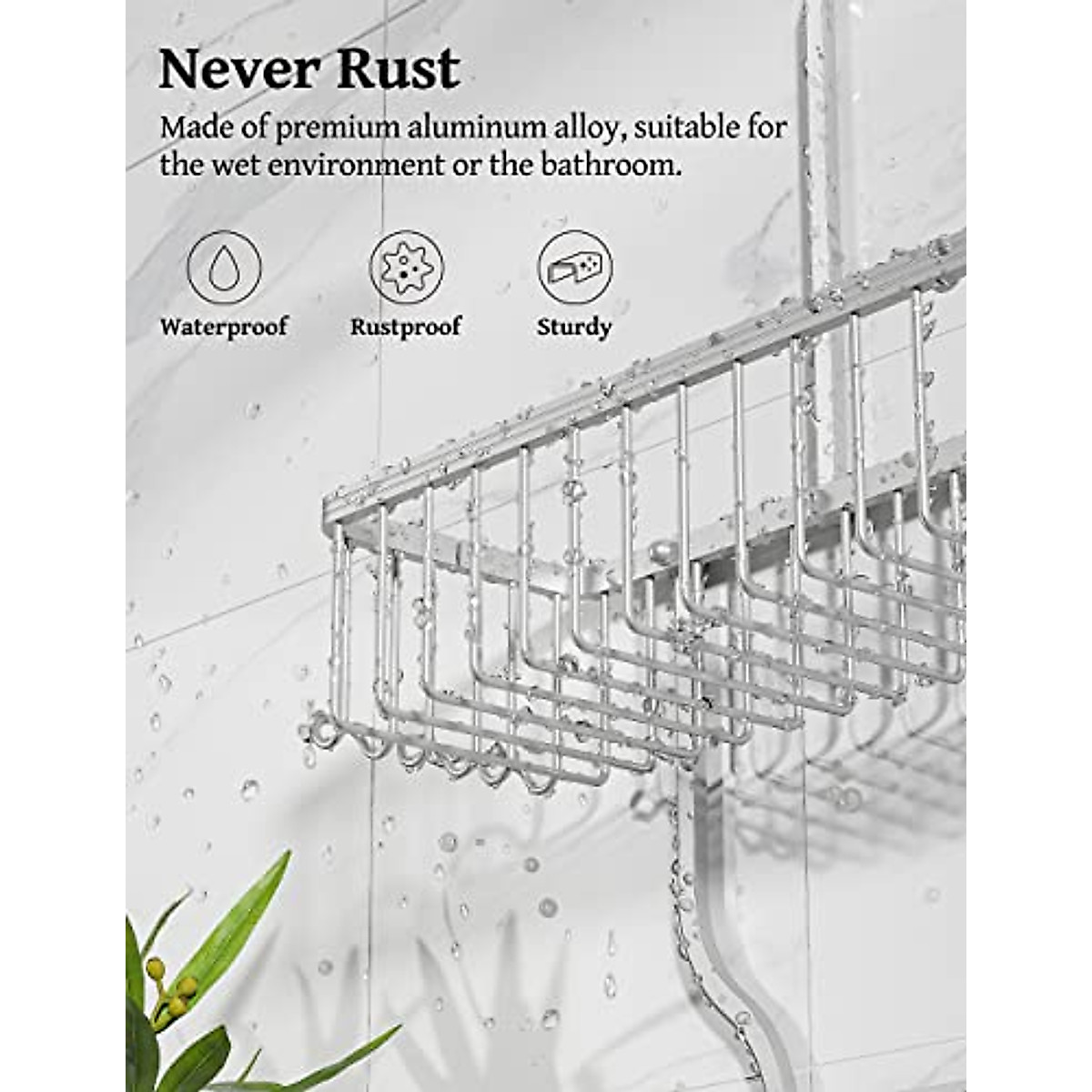 YASONIC Shower Caddy Over Shower Head Never Rust Aluminum Large Hanging Shower Caddy with 10 Hooks for Razor/Sponge - Over The Shower Head Caddy with Soap Basket - Hanging Shower Organizer Silver