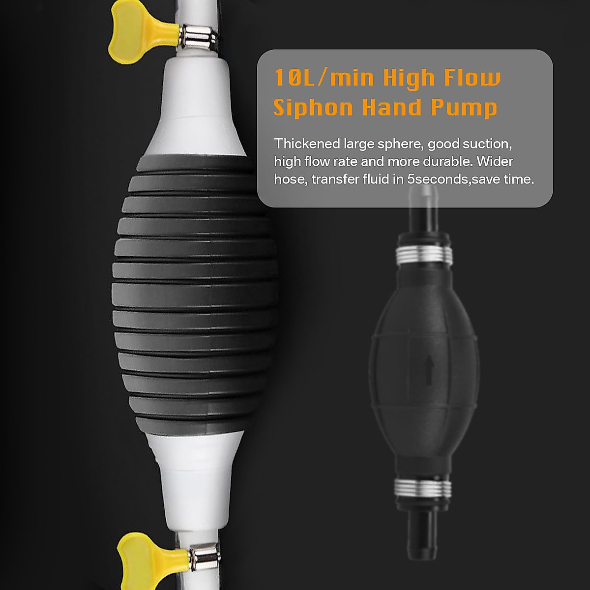 UGSHY 1 PC Car Gasoline Oil Pump, Manual Siphon Large Flow Gasoline Diesel Portable Oil Pump with 6.5Ft/2m Fuel Transfer Pump Tube 1 Air Bag 2 Metal Clamps, Universal for Most Car Accessories (White)