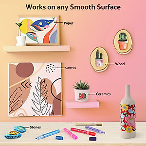 REONEY Acrylic Marker Pens, 12 Colors Quick-Dry Paint Pens (2-3 MM Medium Tip) for Rock Painting Wood Ceramics Glass Canvas DIY Craft Rock Painting Supplies