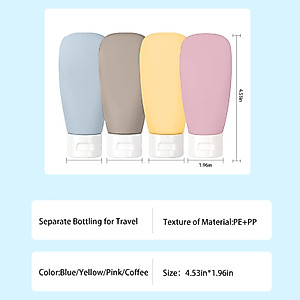 Portable Travel Bottles Leak Proof,4pcs*60ml Travel Containers for Travel Size Toiletries,Travel Bottle Set for Toiletries Shampoo Conditioner Lotion