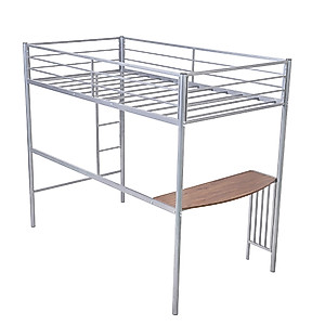 Harper & Bright Designs Twin Over Full Metal Bunk Bed with Desk, L Shaped Bunk Bed with Ladder and Quality Slats for Bedroom- Silver