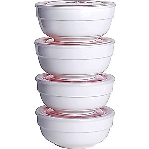 HAPPY KIT 6" 24oz Bowls with Lids, Airtight Food Storage Containers with Lids, Porcelain Soup Bowls Set of 4 for Cereal, Soup, Salad, Rice, or Pasta, Thick-edge Non-slip Design