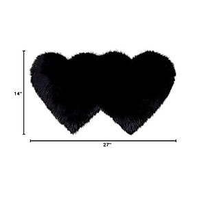 Scceatti Rugs for Living Room 27x14Inch Washable Shaggy Soft Living Room Rugs Carpet Heart Shaped Aesthetic BedsideRug Non Slip Faux Wool Imitation Carpet Mats Shaggy Home Decor for Bedroom,Black