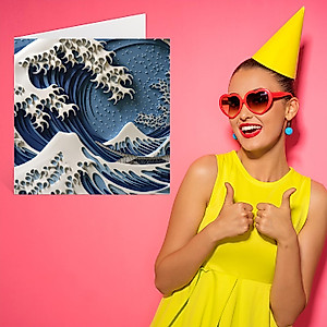 Birthday Cards for Women Men - The Great Wave off Kanagawa by Katsushika Hokusai - Classic Artwork Card for Mom Dad Papa Pops Brother Sister Son Daughter Grandma Grandpa, 5.7 Inch Greeting Cards