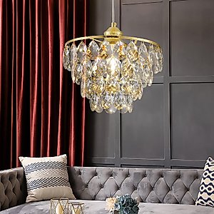 Modern Crystal Chandelier Light Fixtures, Mini Crystal Chandelier Ceiling Light Small, Raindrop Pendant Lighting, Gold Ceiling Lamp Hanging Lights for Bedroom Bathroom Closet Hallway Kitchen Island