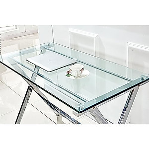 SMARTIK Modern Glass Computer Desk, Clear Study Table - Gaming Desks, Study Desk, and Workstation Table for Small Spaces - Stainless Steel Frame 43.5" x 21.7" x 29.9"