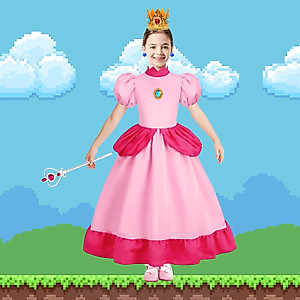 CONGRU Princess Costume Girls, Super Brothers Kids Princess Dress with Accessories Halloween Cosplay Dress Up (4-5Years)…