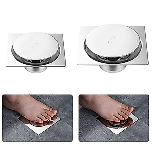 sink plug，sink plug strainer，sink plug replacement Sink Plug, Up Foot Floor Drain Anti-odor Bath Drains Push Down Deodorization Square Matte Shower Room Cover Plug 10 * 10cm for Bathroom and Kitchen (