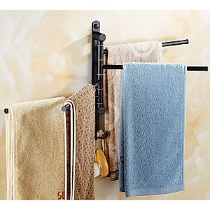 ELLO&ALLO Oil Rubbed Bronze Towel Bars for Bathroom Wall Mounted Swivel Towel Rack Holder with Hooks 4-Arm