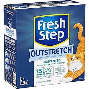 Fresh Step Outstretch Long Lasting Clumping Litter Simply Unscented, Activated Charcoal Litter Lasts 50% Longer, 19 lb. Box